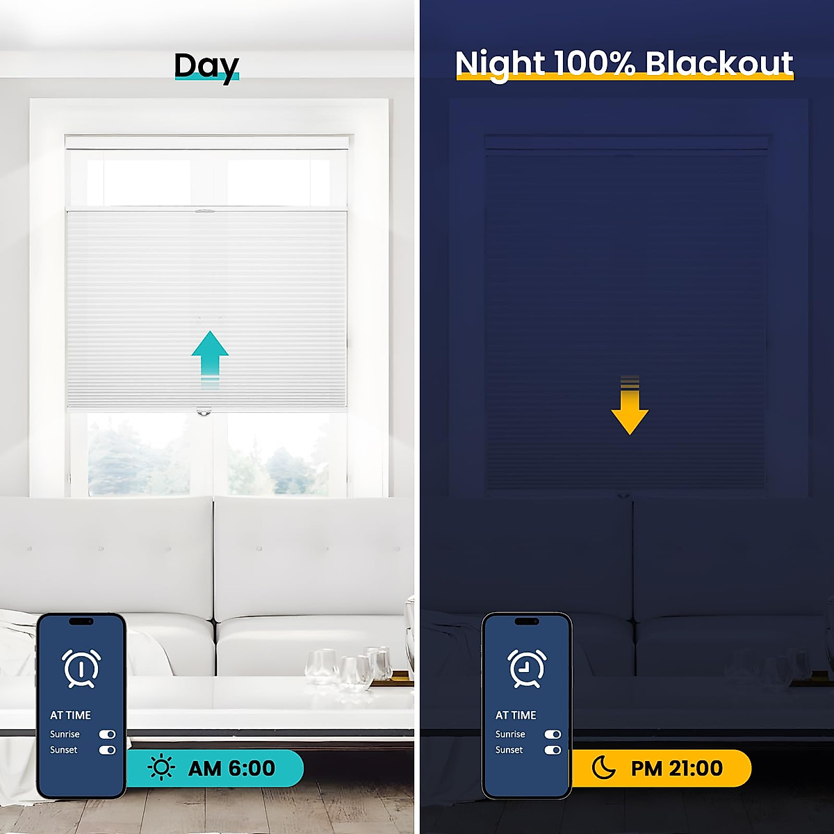 Grandekor Top Down Bottom Up Cellular Shades Cordless, Pull Down Honeycomb Blinds for Windows Room Darkening Blinds & Shades for Living Room Bedroom, Blackout, White, 32" Wx64 H