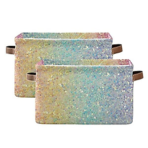 Rainbow Glitter Gradient Storage Baskets Large Foldable Storage Bin Canvas Toys Box Fabric Decorative Collapsible Organizer Bag with Handles 2 Pcs