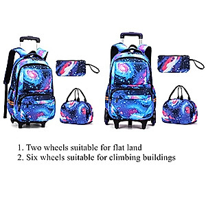 VIDOSCLA Mysterious Starry Sky Teens Rolling Backpack,Elementary Students Trolley BookBag,Kids Carry-on Primary SchoolBag with Wheels
