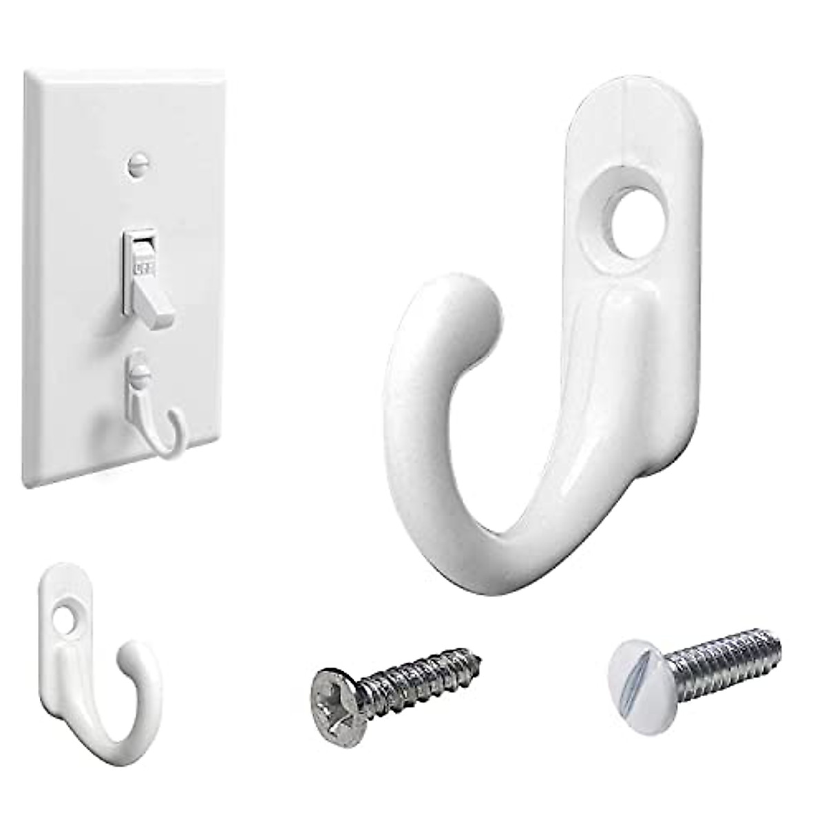 Light Switch Hooks, Chanvoo 10 Pack Wall Mounted Tiny Robe Hook with 20 Screws Wall Coat Hooks for Hanging Coat, Scarf, Bag, Towel, Key, Hat (White)