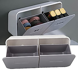 Wall Mounted Qtip Holder, 2 Grids Clamshell Dust Proof Cotton Swab Holder for Home Kitchen Bathroom Office