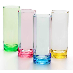 YINJOYI 12 oz Highball Drinking Glasses Plastic Tumblers Tall Kids Water Cups Adults Glassware Colored Picnic Drinkware Reusable Set of 4