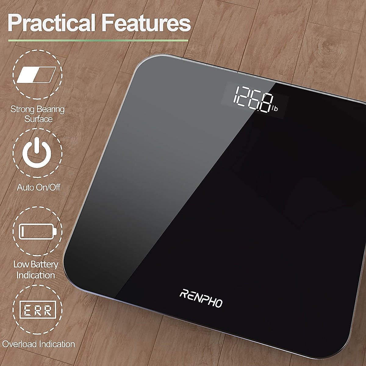 RENPHO Digital Bathroom Scale, Highly Accurate Body Weight Scale with Lighted LED Display, Round Corner Design, 400 lb, Black-Core 1S