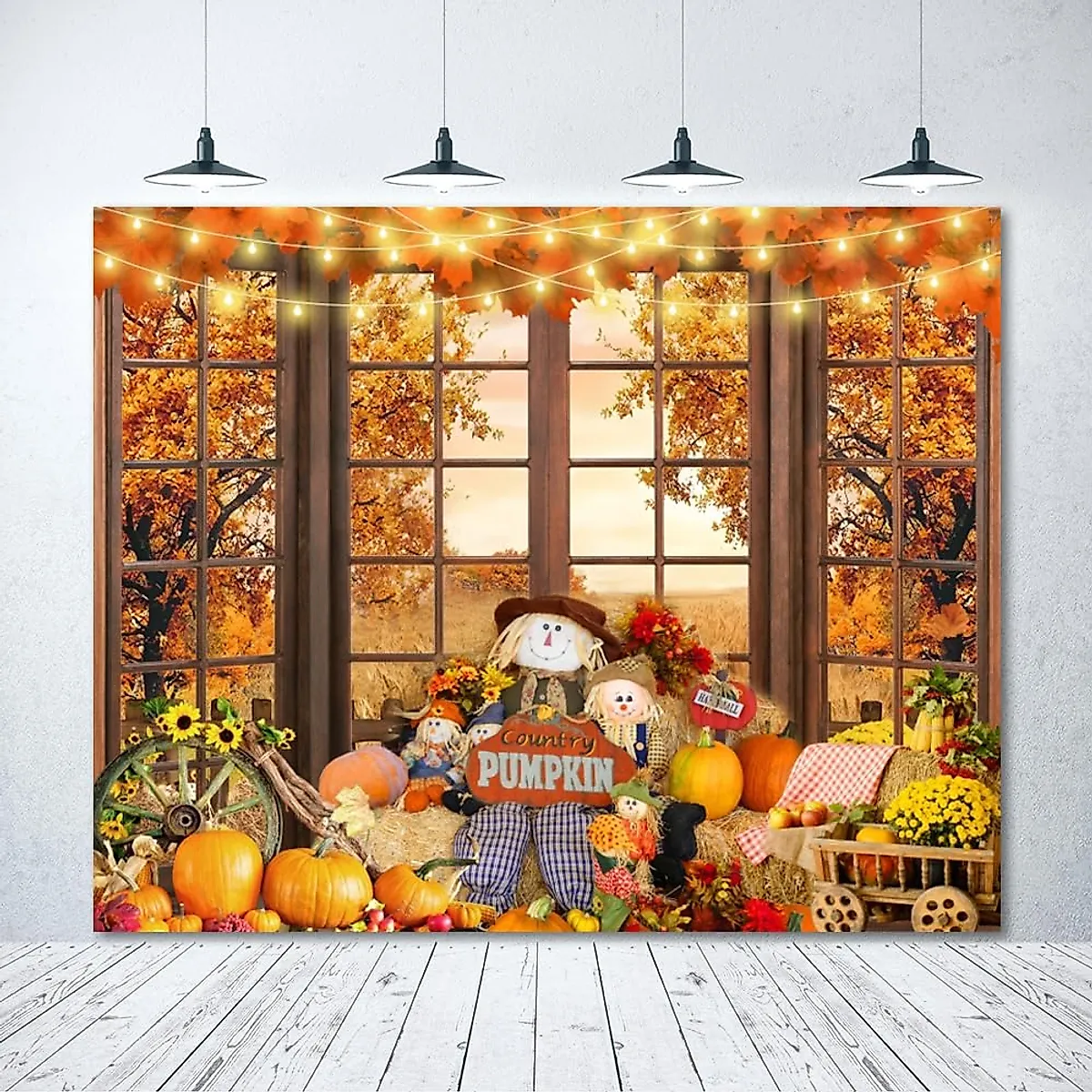 Fall Thanksgiving Backdrops for Photography Pumpkin Fall Window Photo Backdrop Scarecrow Maple Leaves Background Autumn Harvest Party Decorations Background Baby Shower Party Banner Photo Props 10x8ft