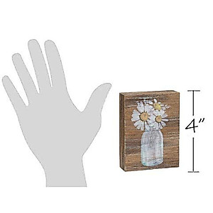 Inspirational Wood Grain Mini Block Sign, 4" (Daisies)