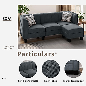JAMFLY 79'' Sectional Sofa Couch for Living Room, Small 3-Seat L Shaped Couch with Linen Fabric, Convertible Sofa with Chaise Clearance Set for Small Space (Dark Grey)