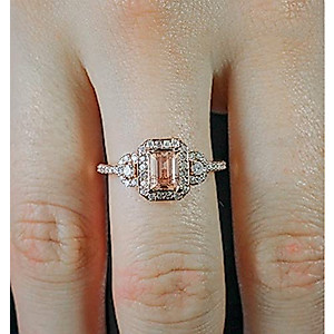 2PCS Gorgeous 18K Rose Gold Plated Morganite Ring Engagement Bridal Women Jewelry Set Morganite White Topaz Ring Set Women Bridal Wedding (6)
