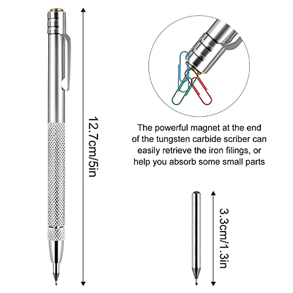 WXJ13 2 Packs Tungsten Carbide Scriber with Magnet, with Extra 10 Replacement Marking Tip, Metal Etching Pen Etching Engraving Pen fot Ceramics/Glass/Metal Sheet, Stainless Steel