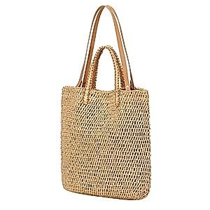 Lam Gallery Women's Straw Tote Shoulder Bag Summer Beach Bags Large Capacity Woven Handbag (Natural Color)
