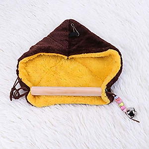 Parrot Swing Perch - Bird Winter Plush Hut Tent Birdcage Hammock with Wood Stand and Bells Pendant for Parakeets Cockatiels, Conures, Macaws, Parrots, Love Birds, Finches