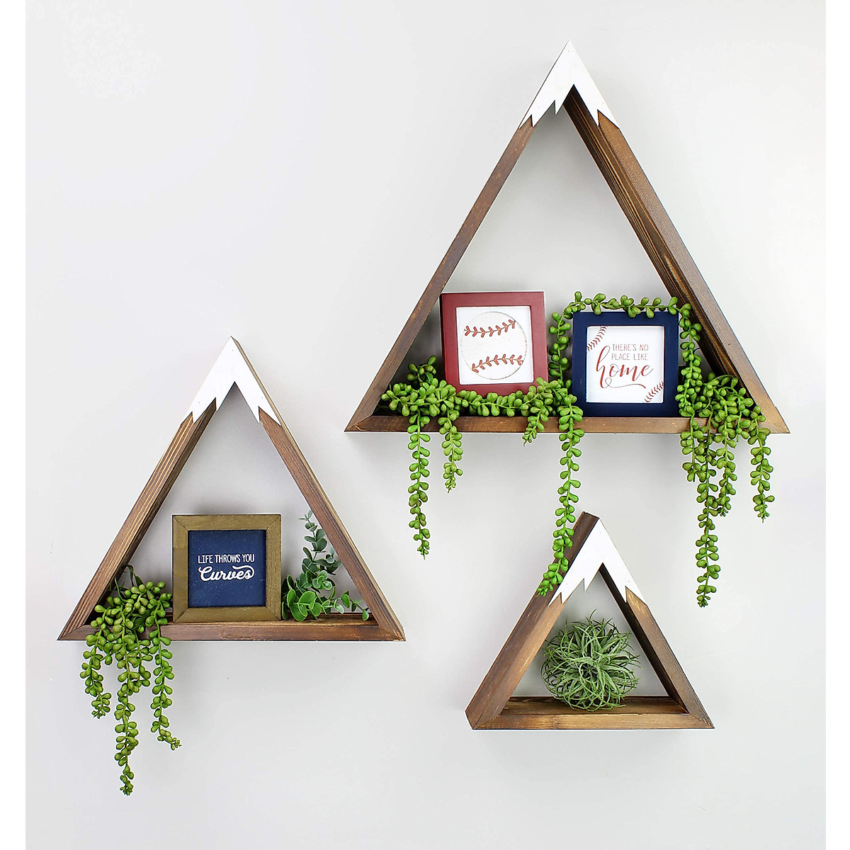 AuldHome Design Rustic Boho Mountain Shelves (Nesting Set of 3); Mountain-Shaped Wooden Floating Decorative Shelves