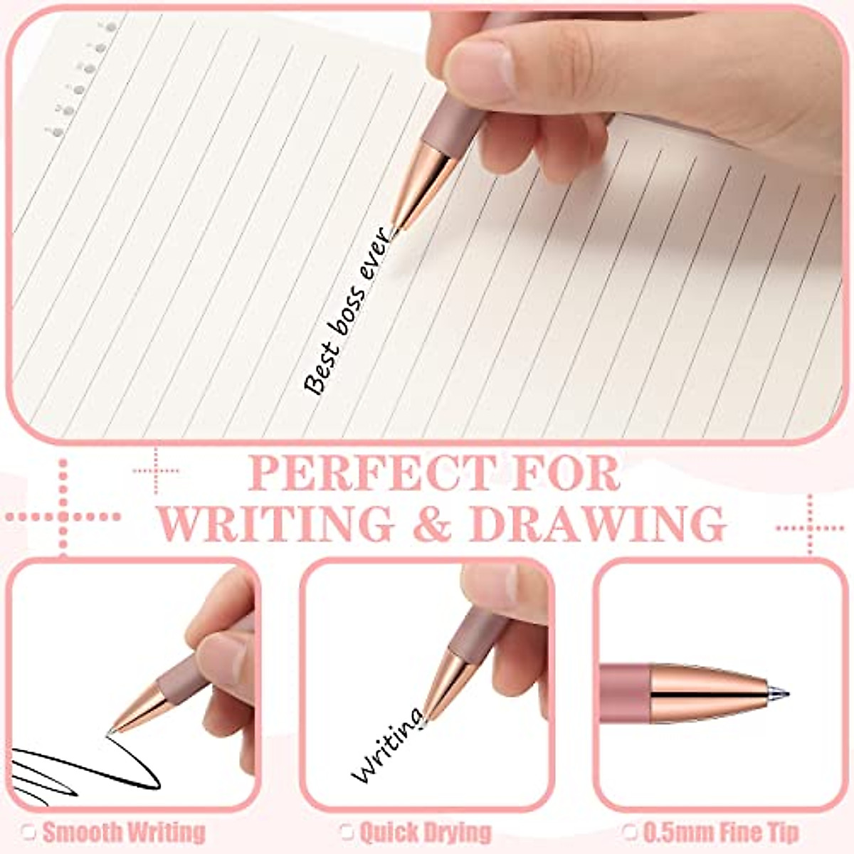Chrisfall 10 Pieces Ballpoint Pens Office Inspirational Quotes Snarky Screen Touch Stylus Pen Encouraging Scriptures, Black Ink (Rose Gold, Boss Lady)¡­