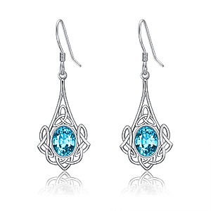 VONALA Celtic Earrings 925 Sterling Silver Aquamarine Earrings March Birthstone Austrian Crystal Drop Earrings Irish Jewellery Gift for Women
