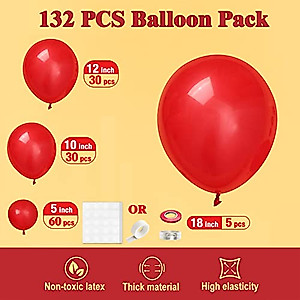 YUEARN Red Balloons, 132PCS Red Balloon Garland Kit, 18/12/10/5IN Different Size Pack, Balloon Arch Kit for Birthday Party/Baby Shower/Wedding Decor (Red, 18/12/10/5-in)