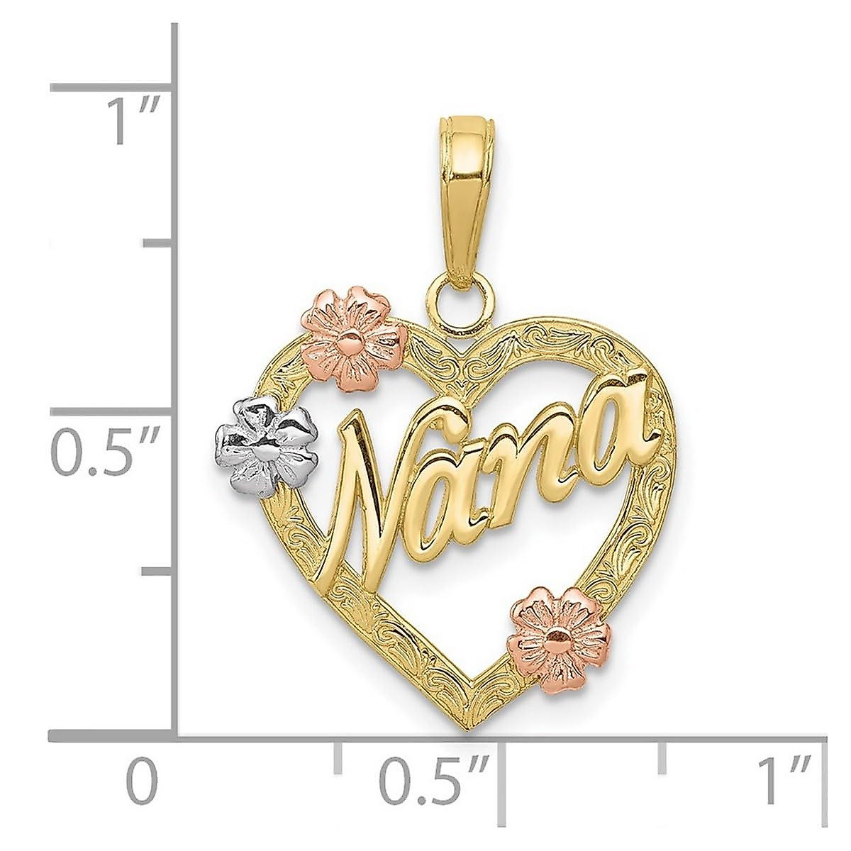 17mm 10k Tri color Gold Nana In Love Heart With Flowers Pendant Necklace Jewelry for Women