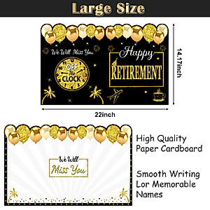 Kuxriox Happy Retirement Party Decorations Card for Men Women, Black Gold Large Retirement Card With Envelope, Jumbo Happy Retired Guest Book Greeting Card, Giant Farewell Retired Card Gifts