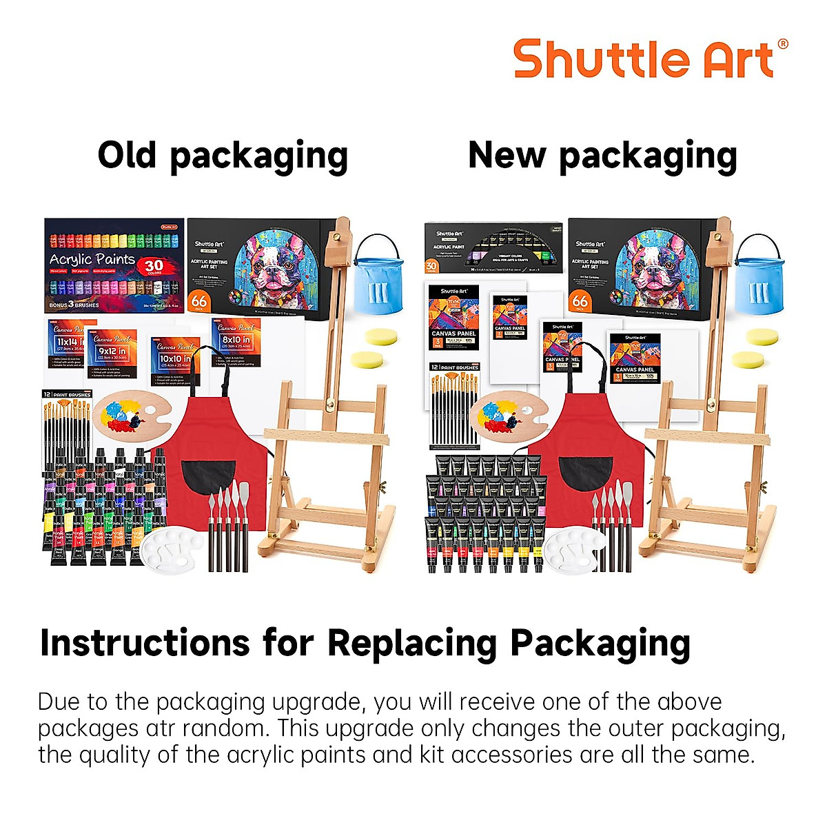 66 Pack Acrylic Paint Set, Shuttle Art Acrylic Painting Set with 30 Colors Acrylic Paint, Wooden Easel, Painting Canvas, Paint Brushes, Palettes, Art Painting Supplies for Kids Adults Beginner Artists