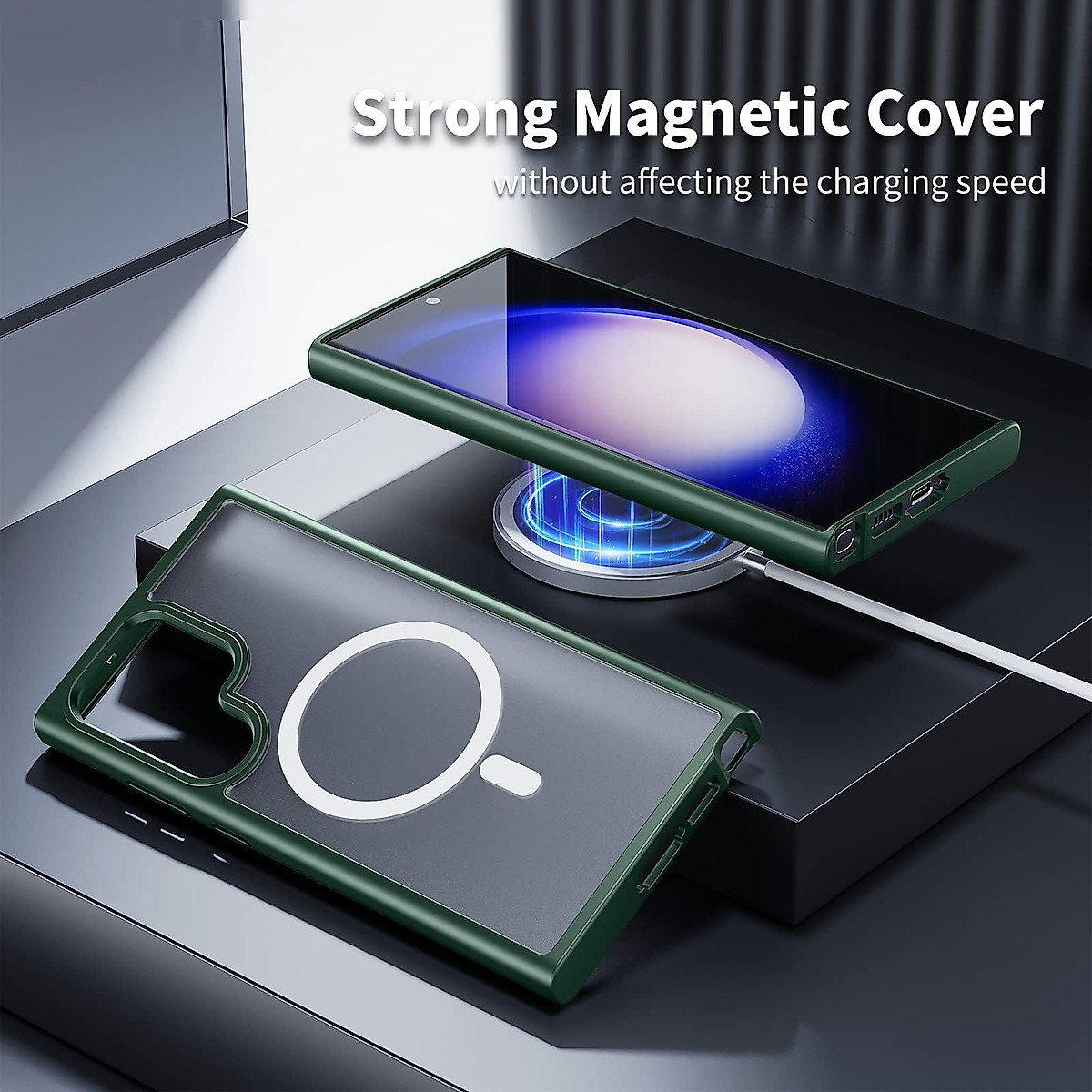 ANNGELAS for Samsung Galaxy S23 Ultra Mag-safe Case,Slim Shockproof Protective Cover with Magnetic,Frosted Hard Back Soft Silicone TPU Bumper Phone Case Compatible Galaxy S23 Ultra 6.8inch,Matte Green