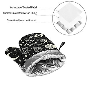 Magical Style Hand Eyes Moon Skull Cat Bat Snake Key 4pcs Oven Mitts and Pot Holders Sets,Heat Resistant Non Slip Kitchen Gloves Hot Pads with Inner Cotton Layer for Cooking BBQ Baking Grilling