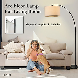 FENLO 75" Arc Floor Lamps For Living Room, Marble Standing Lamp for Bedroom, Adjustable Arched Floor Lamps, Tall Floor Lamp For Office, Luxurious Living Room Lamps, Tall Lamps For Bedroom - Finn Black