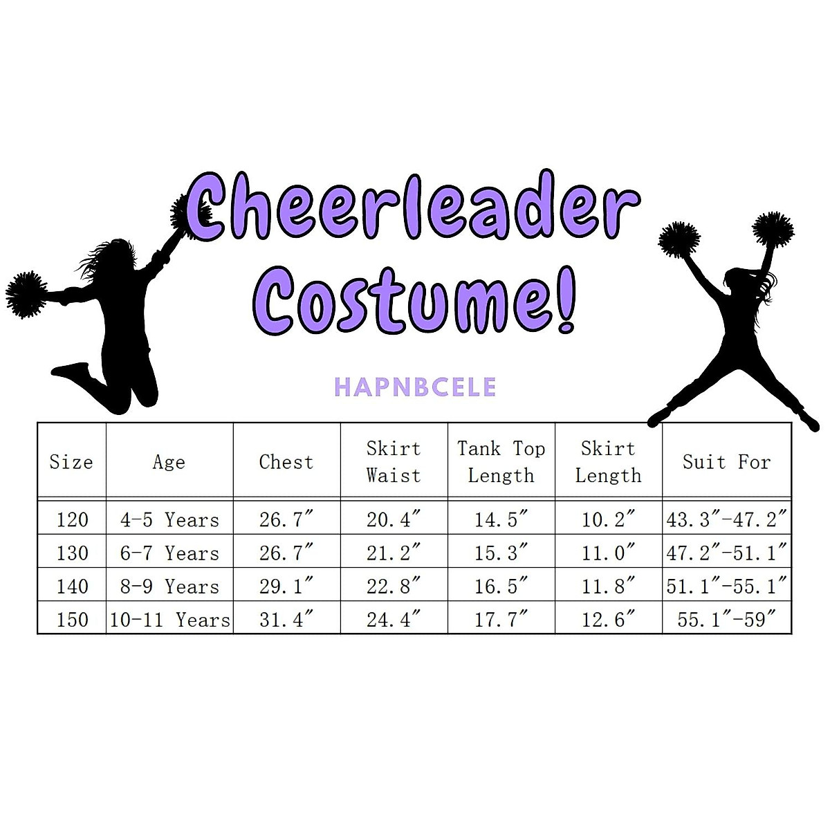 HAPNBCELE Cheerleader Outfit for Girls Cheer Uniform Cheerleading Pom Poms (Heart, 140)