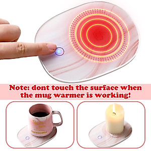 Nitial Thank You Coffee Warmer with Mug Set for Women Pink Marble Mug Warming Plate Employee Appreciation Gifts Birthday Gift Valentine's Day Gifts for Coworker Volunteer Teacher