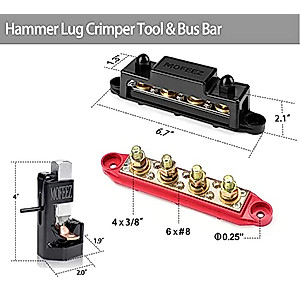 MOFEEZ Busbar Tool Set, Including 4 x 3/8" Power Distribution Block Bus Bar with Cover, Hammer Lug Crimper Tool for 8 AWG - 0000 AWG Battery and Welding Cables