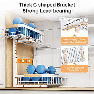 PXRACK 2 Pack Under Sink Organizer,Adjustable Height,2 Tier Pull Out Under Cabinet Organizer,Slide Out Thickened Metal Under Sink Storage for Kitchen Bathroom Laundry Cabinet Pantry,White