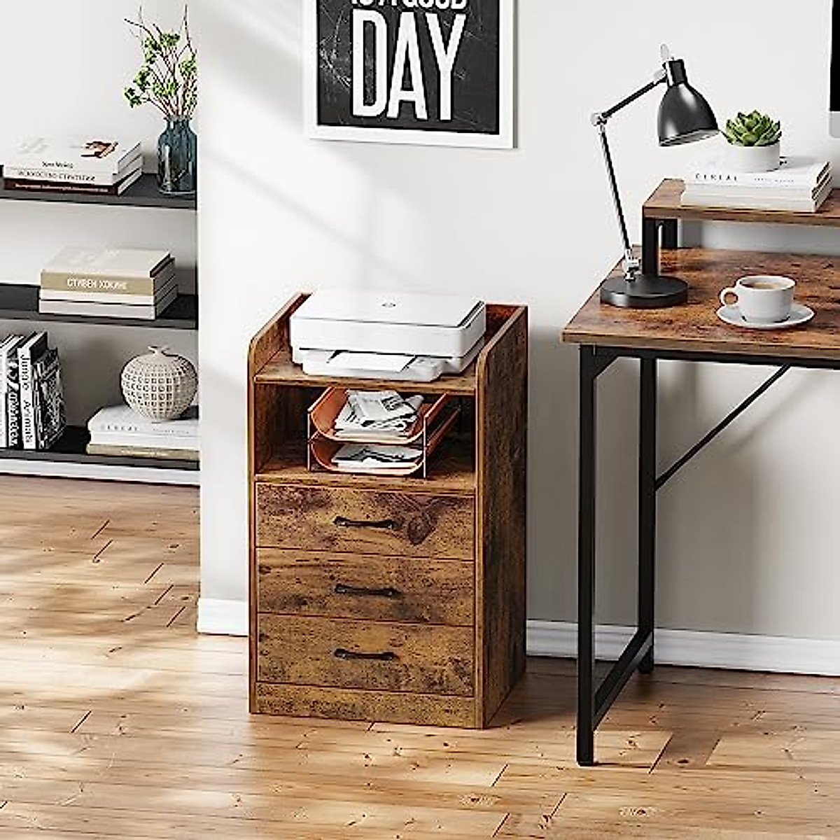 SUPERJARE Nightstand with Charging Station, Night Stand with Drawers, Bed Side Table, End Table with USB Ports and Outlets, Bedside Table for Bedroom, Living Room, Rustic Brown