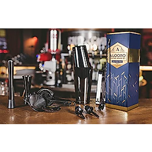 ALOONO 11-Piece Black Boston Cocktail Shaker Set Bartender Kit | Drink Mixer Bar Set | Cocktail Set Bar Accessories: Martini Shaker, Strainer, Jigger, Muddler, Spoon, & More