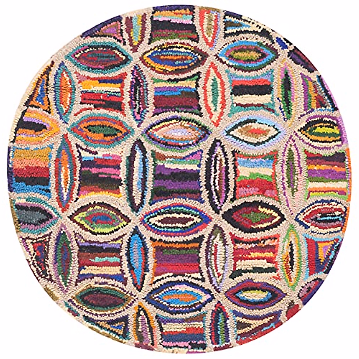 SAFAVIEH Nantucket Collection 4' Round Multi NAN441A Handmade Boho Abstract Cotton Area Rug