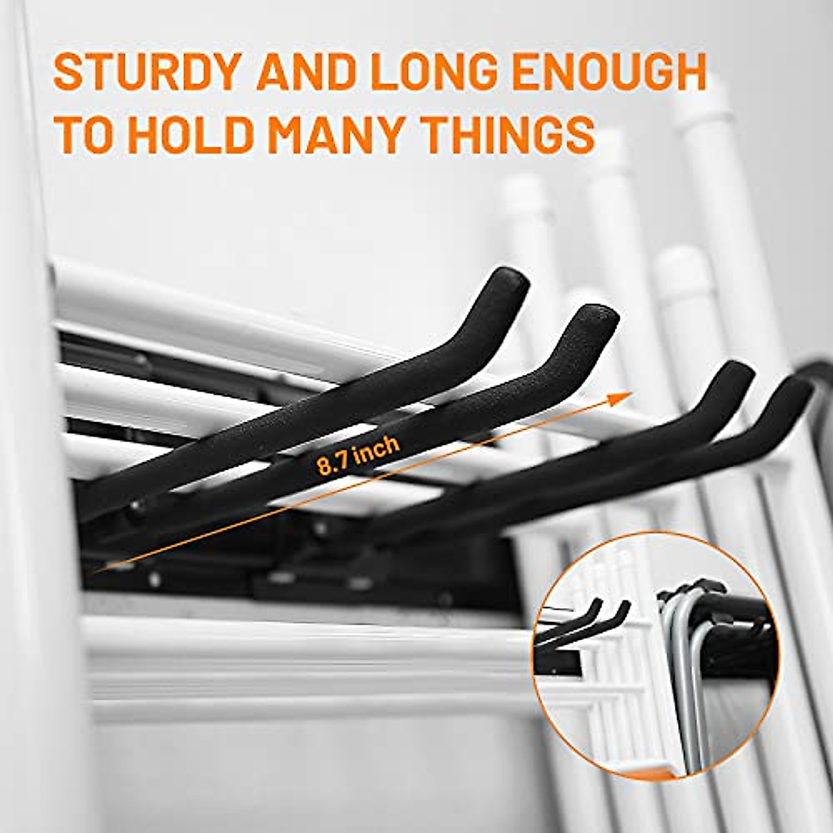 Wallmaster Garage Storage Organization Wall Mount, Garden Tool Rack Organizer Heavy Duty Folding Chair Hangers with 6 Adjustable Hooks 48inch Tracks Max Load 265lb