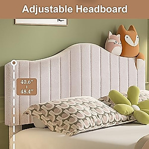 VECELO Upholstered Bed Frame Queen Size, Platform Bed Frame with Adjustable Headboard, Sheepskin Fabric Bed with Strong Wood Slats and 7.9'' Under Bed Space, Noise Free No Box Spring Needed, Beige