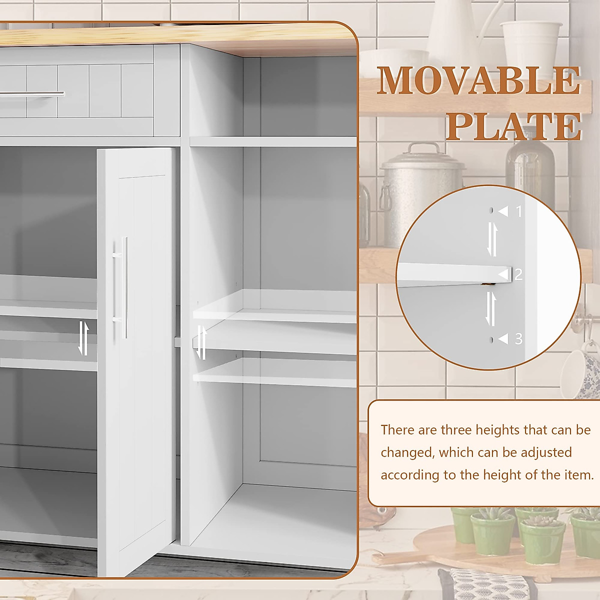 SUNLEI Kitchen Island with Storage Cabinet, 42" Kitchen Cart on Wheels with Shelves, Cart Handle for Towel Rack or Free Mobility, Portable Islands for Kitchen(Stylish White, 42-INCH)