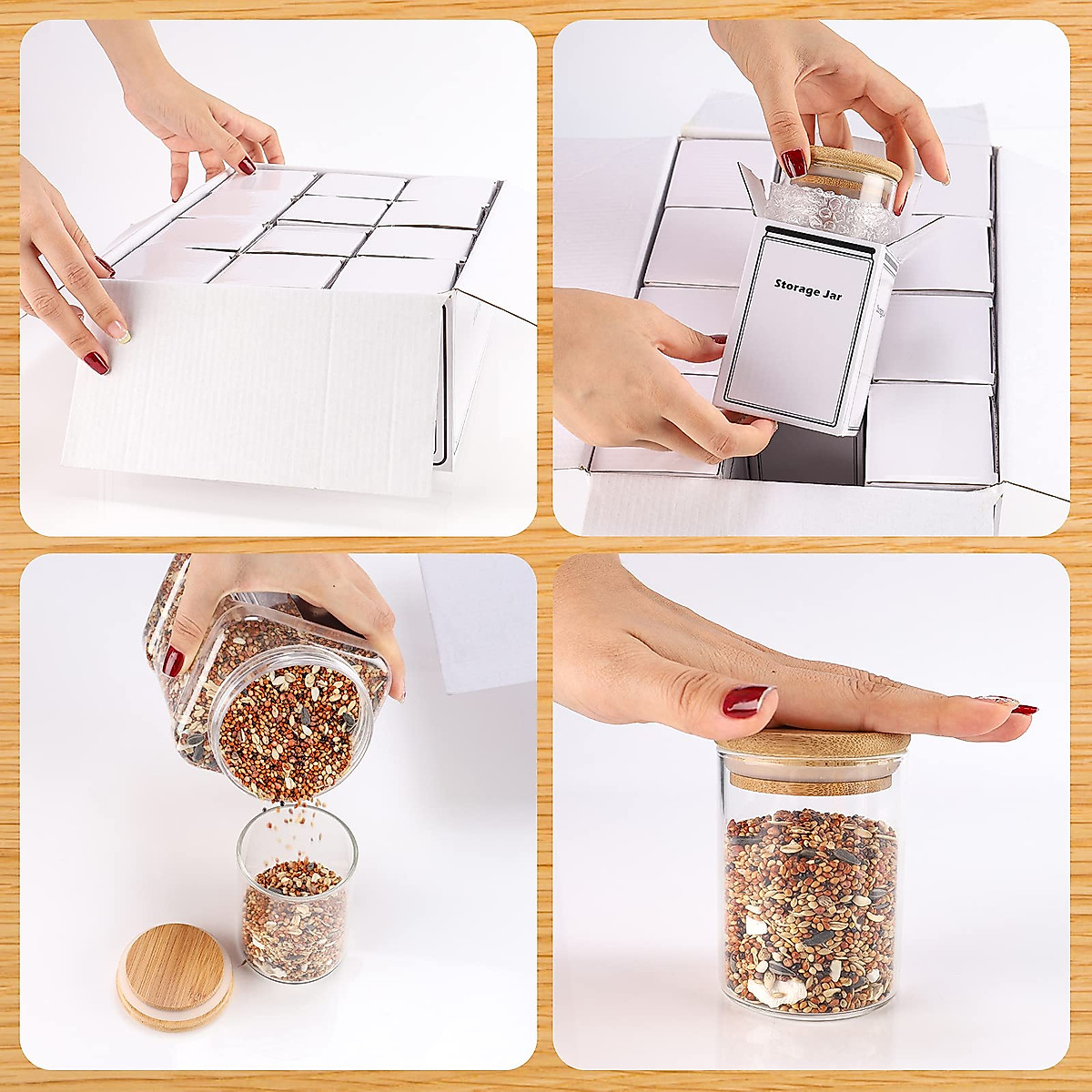 Glass Jars Set of 12, Chrider Spice Glass Jars with Bamboo Wooden Airtight Lids and Labels, Food Storage Containers for Home Kitchen, Tea, Sugar, Salt, Pepper, Spices, Coffee, Flour, Herbs, Grains