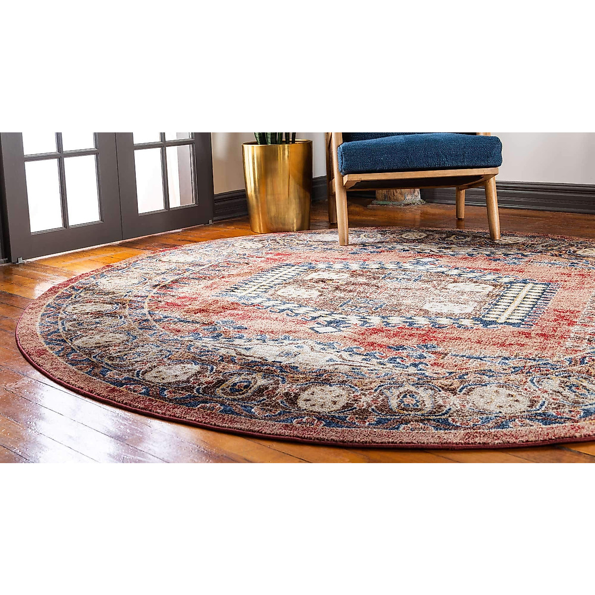 Unique Loom Utopia Collection Area Rug - Larissa (7'Round, Terracotta/ Blue)