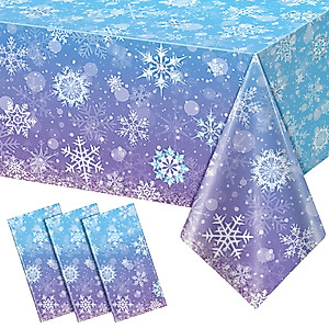 3 Pack Winter Snowflake Plastic Tablecloth Decorations, Blue and Purple Snowflake Winter Wonderland Disposable Table Cover for Christmas Winter Holiday New Year Party Supplies Decorations, 54x108 Inch