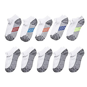 Hanes Ultimate boys No Show, 10-pack fashion liner socks, White, Large US