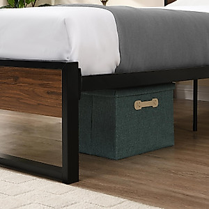 Metal Twin Size Bed Frame with Wood Headboard and Footboard, Platform Bed with Under-bed Storage Space, No Box Spring Needed, Sturdy Non-Slip Without Noise, Steel Slats, Mattress Foundation, Black