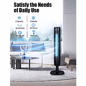 KopBeau Tower Fan for Bedroom, 42 Inch Oscillating Cooling Fans with Remote, Quiet Bladeless Floor Powerful Fan, 3 Modes, Buit-in 7Hrs Timer and LED Display, Standing Fans for Home Office, Black