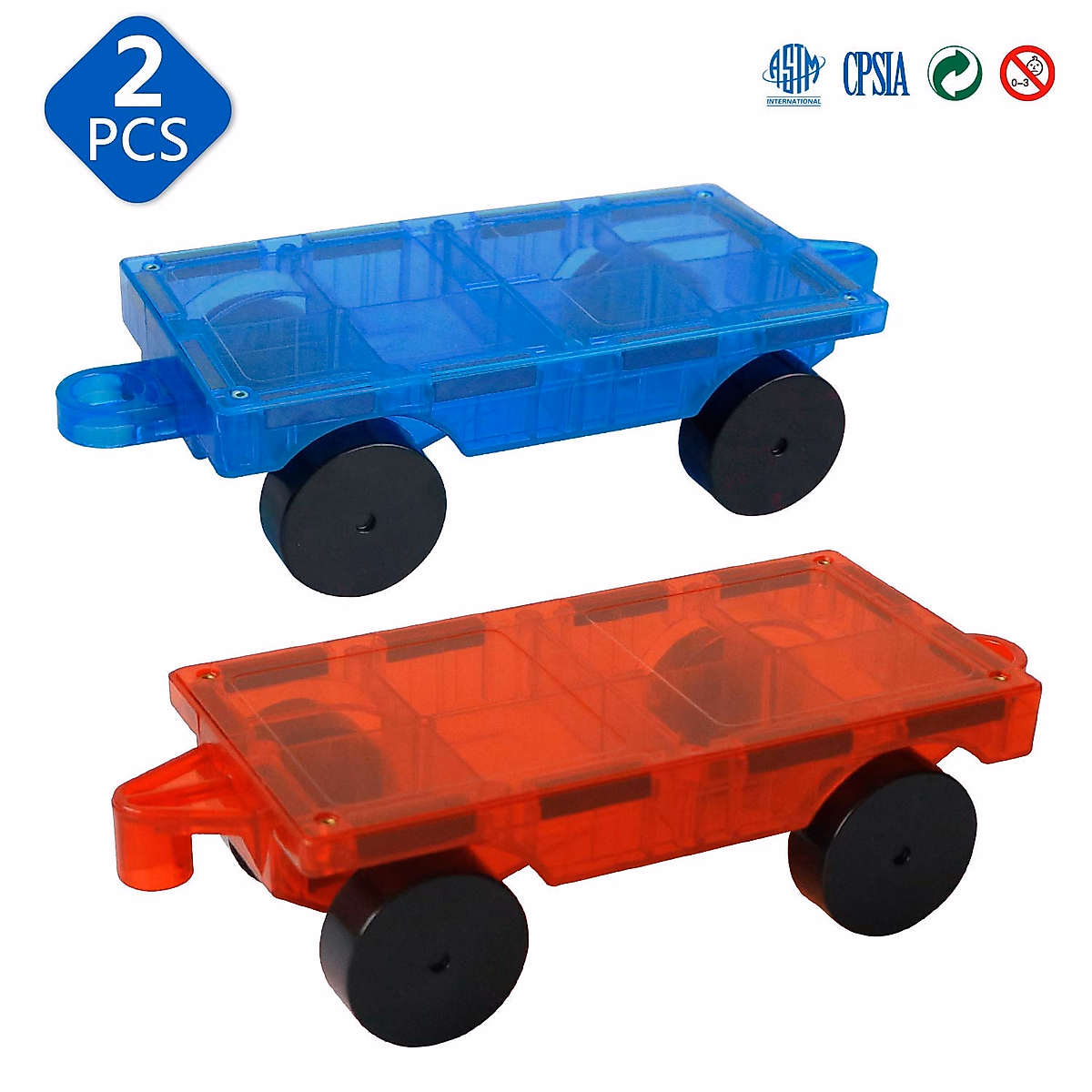 MAGBLOCK 2 Pieces Magnetic Tiles Car Truck Wheel Set Compatible with Magnet Tiles for Kids Toddlers Preschool Gift Toys