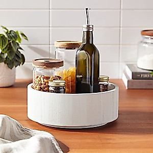 iDesign Renewable Paulownia Wood Collection Tall Turntable Organizer, 10.5" x 4" x 10.5", White Wash