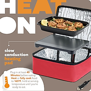 HOTLOGIC Mini Portable Electric Lunch Box Food Heater - Innovative Food Warmer and Heated Lunch Box for Adults Car/Home - Easily Cook, Reheat, and Keep Your Food Warm - Red - 12V
