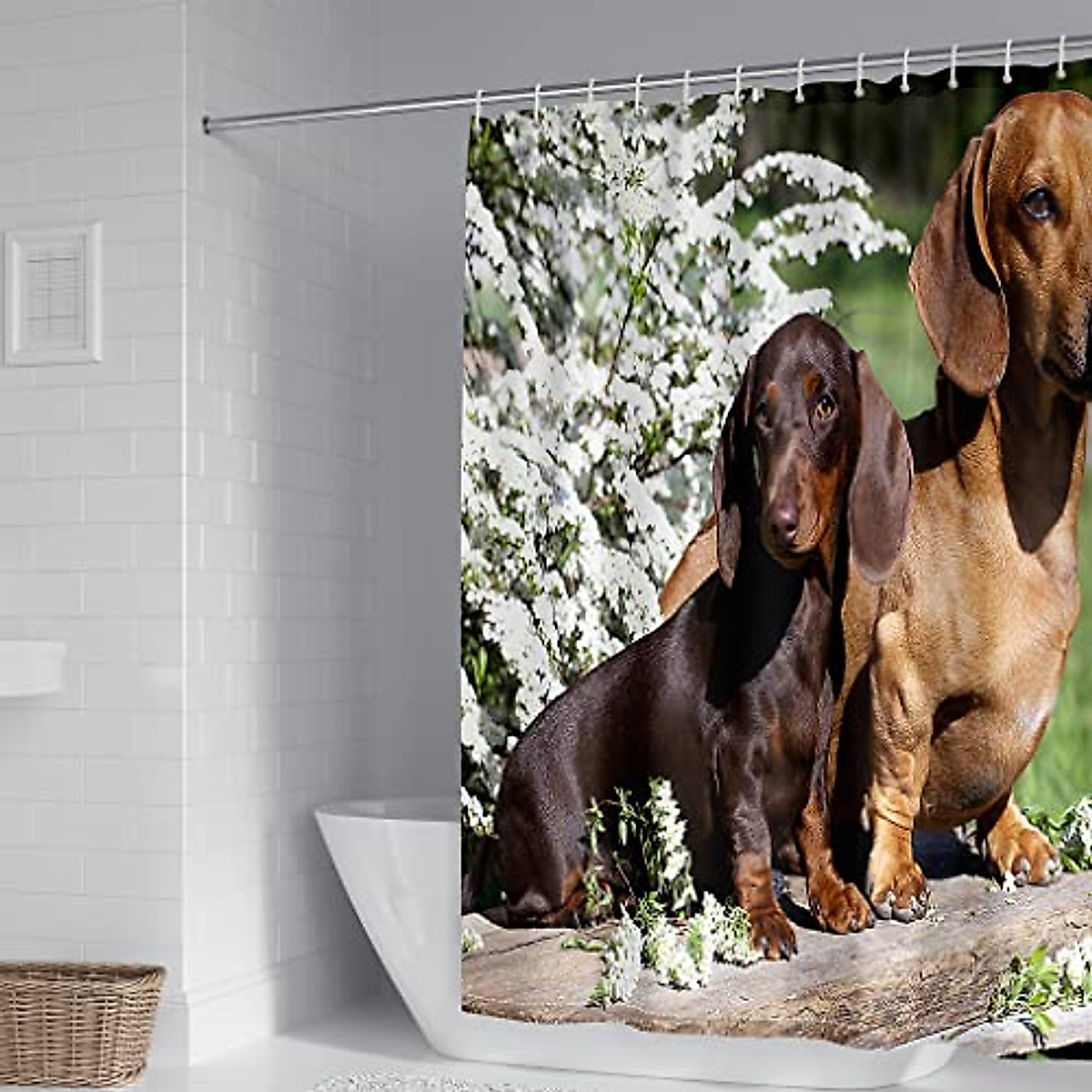 KRISIN Shower Curtain for Bathroom, Dachshund Pattern, Curtain Liner Resistant Resistant Washable Bathroom Curtains, Waterproof, 12 Hooks Bathroom Accessories