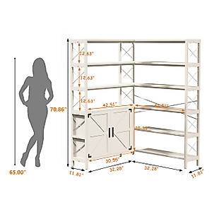GLAUBIO 6-Tier Corner Bookcase,Farmhouse Style Corner Bookshelf, 5-Tier Tall Corner Shelf Storage Display Rack with Metal Frame for Living Room Home Office,White