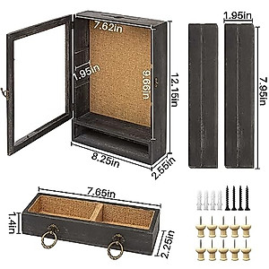Qiannhee Shadow Box Frame 11x16 Large Shadow Box with Drawers and Removable Shelves, Display Case for Dried Flower Picture Frames Wood Memory Box, Deep Shadow Box for Pins (Carbonized Black)