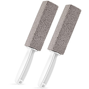 2 Pack Pumice Stone Toilet Bowl Clean Brush with Handle, Remove Toilet Bowl Hard Water Rings, Calcium Buildup and Rust Suitable for Cleaning Toilet, Bathroom, Kitchen Sink, Grill（Gray
