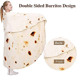 KPBLIS Burritos Tortilla Wrap Blanket with Double Sided Pattern, Giant Flour Tortilla Throw Blanket, Comfort Wearable Flannel Blanket for Kids and Adults (71" in Diameter, Tortilla - Style 2)