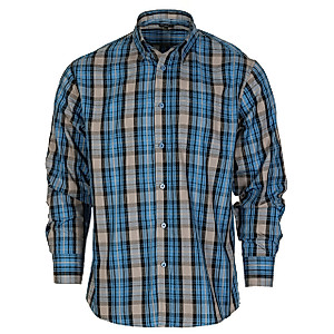 Gioberti Men's Long Sleeve Plaid Shirt, Blue/Grey/Black, Large