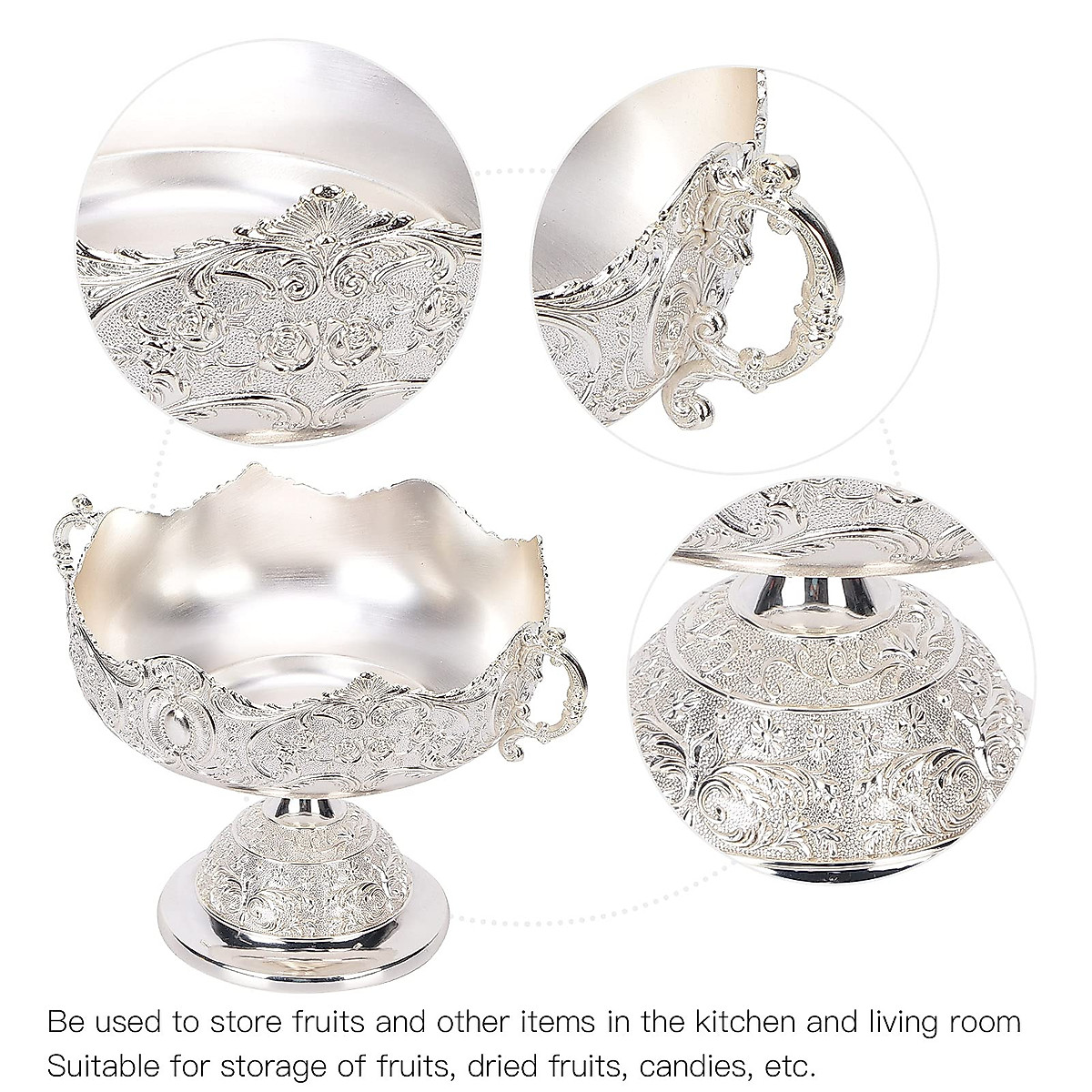 yaogohua European Fruit Plate Tray Trinket Dish Snack Tray Zinc Alloy Bowl Ornaments with Retro Design for Candy Storage Food Serving Tray Apply to Kitchen/Dining Room/Outdoors Party Table Decoration